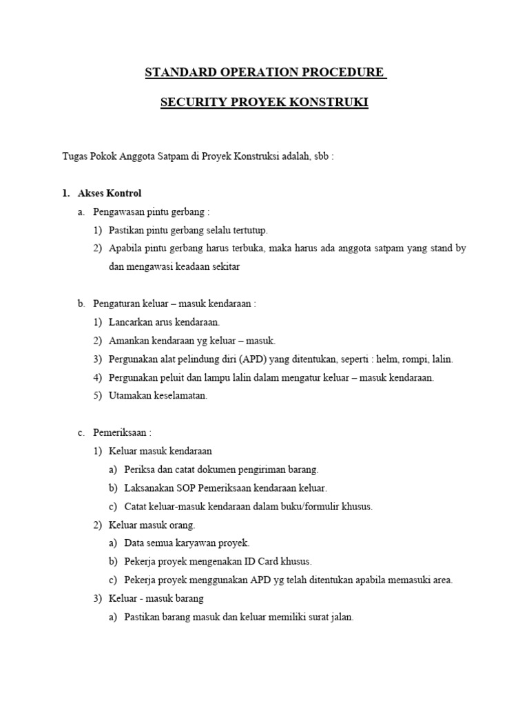 STANDARD OPERATION PROCEDURE SECURITY | PDF