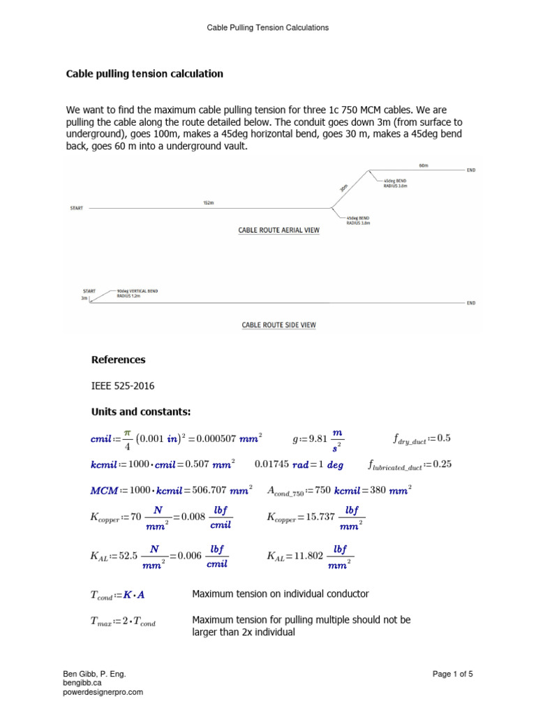 Cable pulling tension calculation example | PDF Cable pulling tension calculation example | PDF
