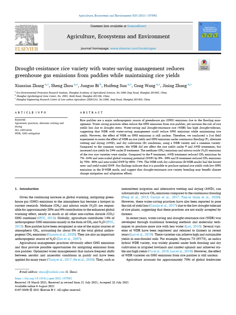 Drought-Resistant Rice Reduces GHG Emissions | PDF | Rice | Greenhouse Gas