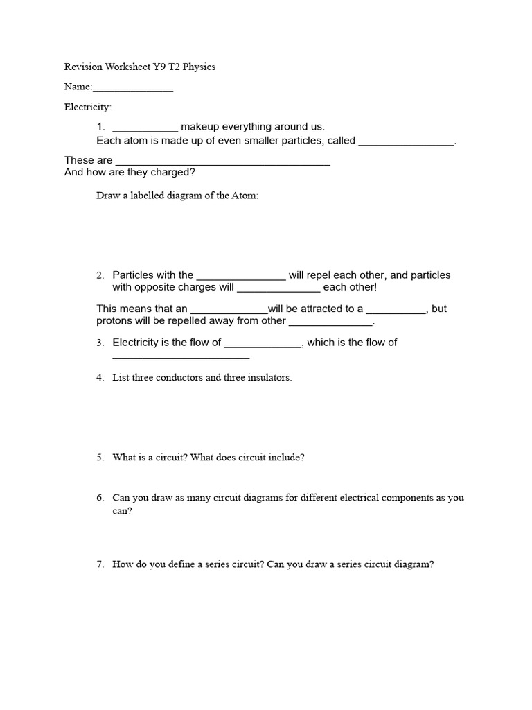 Revision Worksheet Y9 T2 Physics | PDF | Series And Parallel Circuits | Light