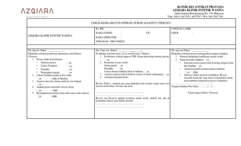 Form Ceklis Surgical Safety | PDF