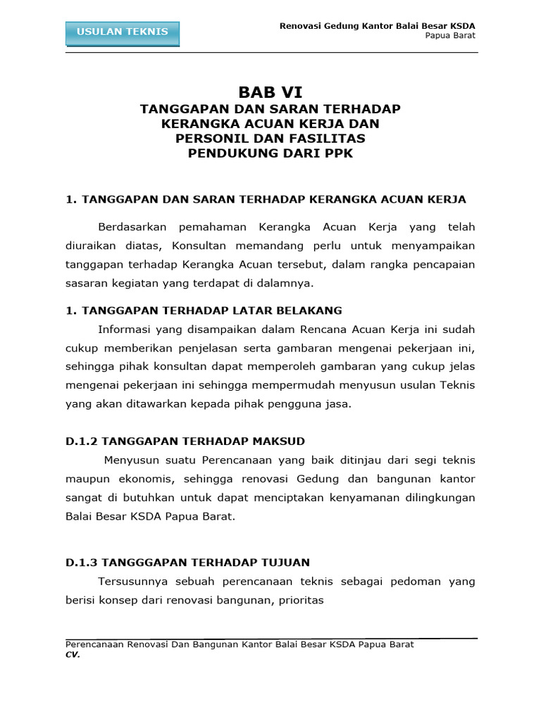 Renovasi Gedung KSDA Papua Barat: Usulan Teknis | PDF