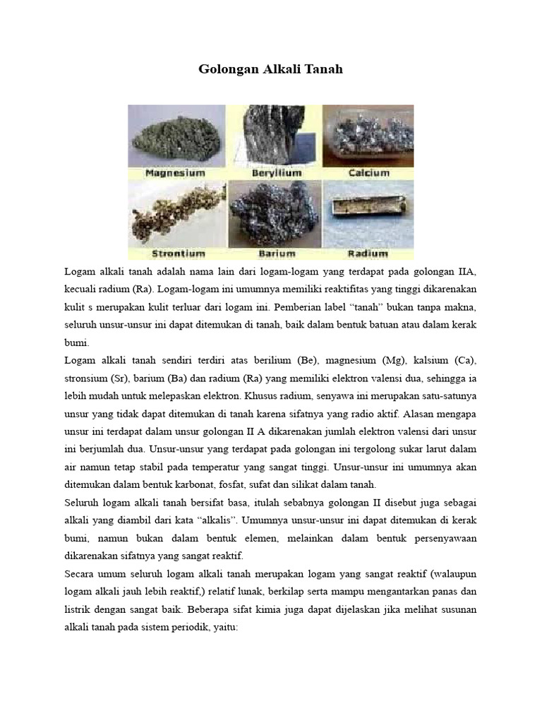 Logam Alkali Tanah: Sifat dan Manfaat | PDF