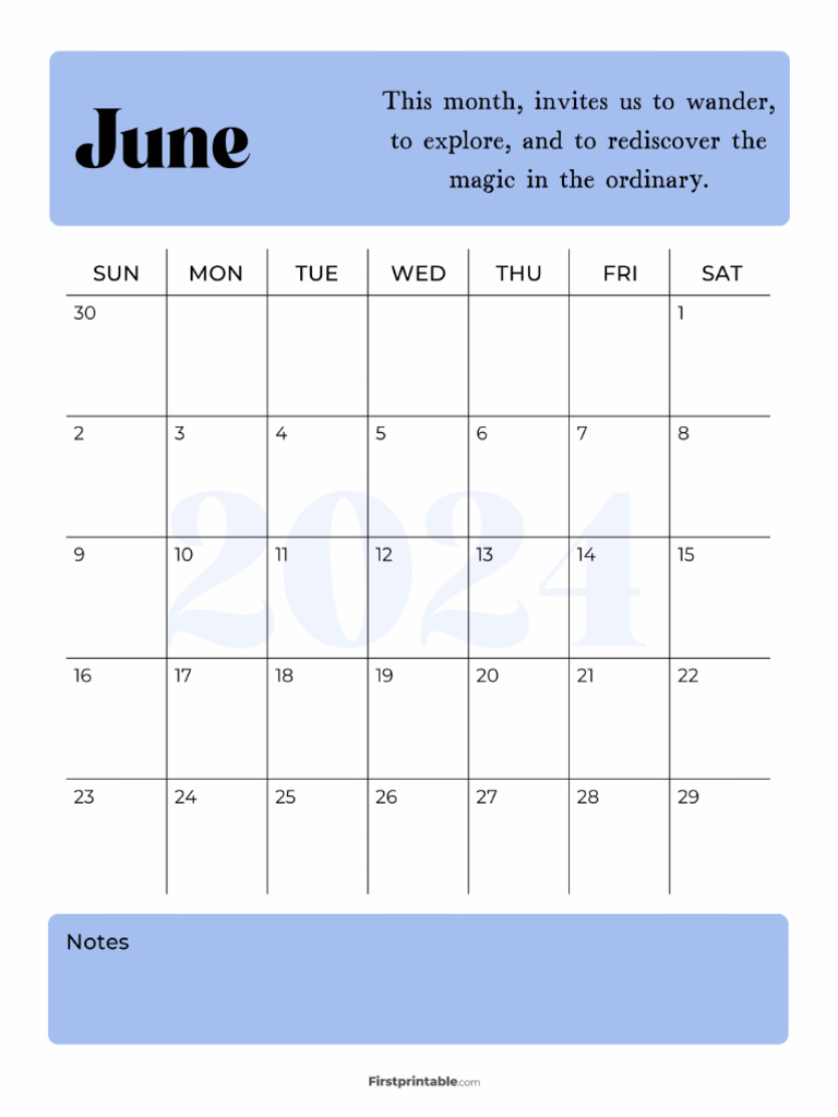 Printable June Calendar 2024 Template 11 - Firstprintable - Com | PDF