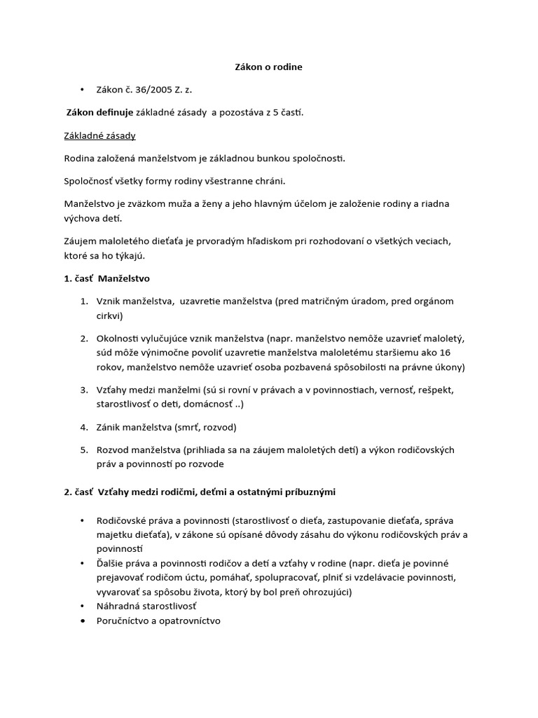 Rodina - Zákon o Rodine | PDF