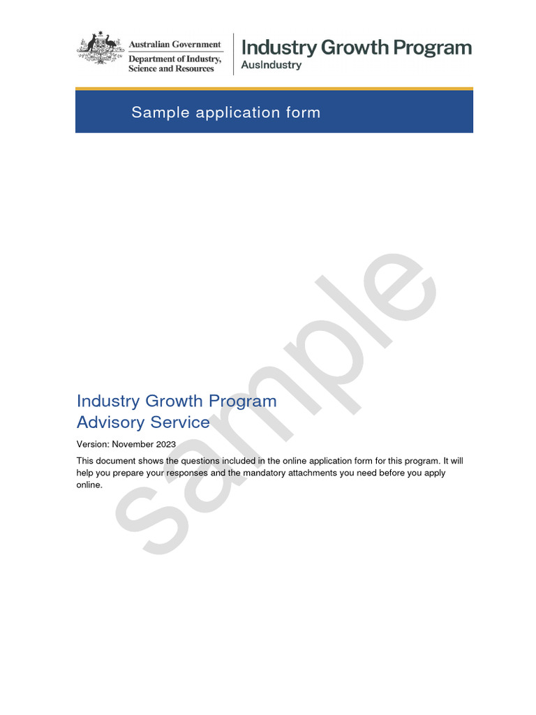 Sample Application Form: Industry Growth Program Advisory Service | PDF | Revenue | Employment