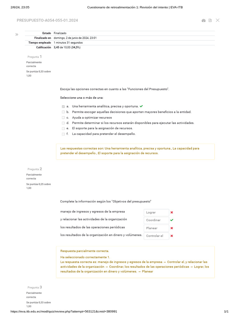 Cuestionario de Retroalimentación 1 - Revisión Del Intento - EVA-ITB | PDF