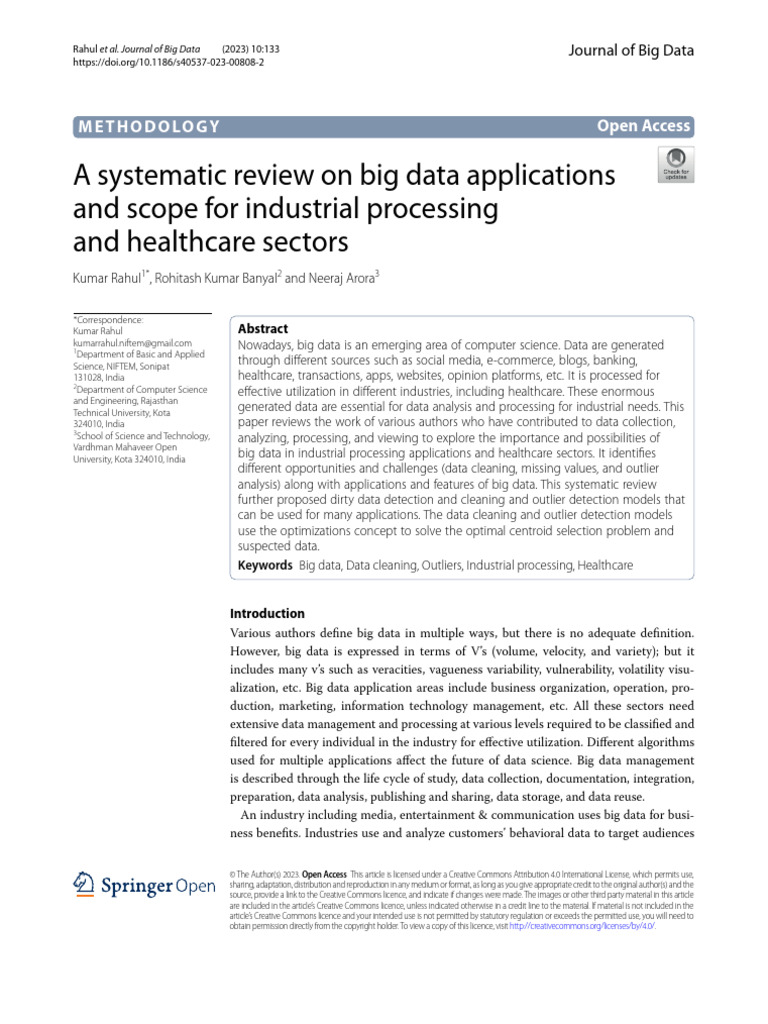 A Systematic Review On Big Data Applications and Scope For Industrial ...