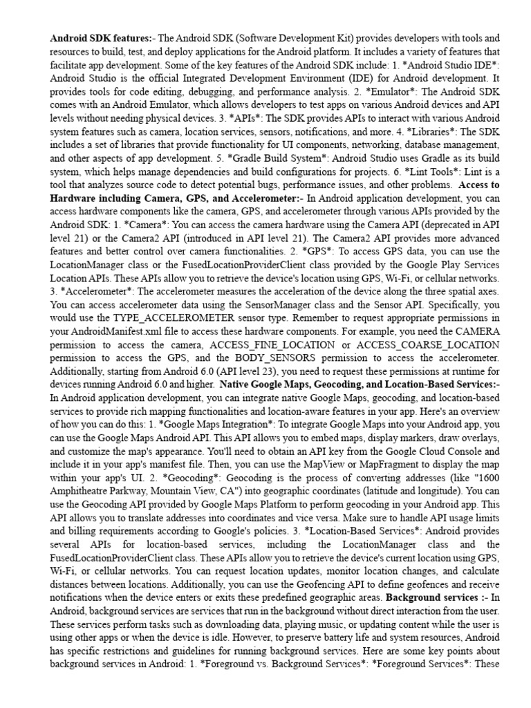 Android Sdk Features Pdf Android Operating System Mobile App