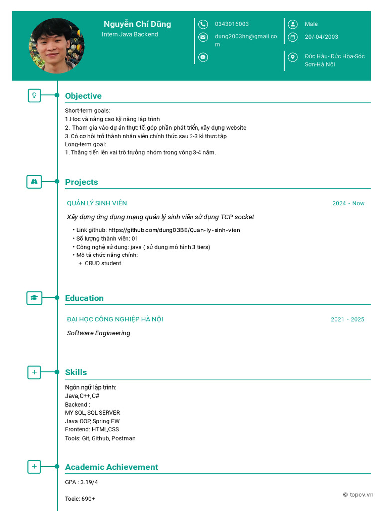 Nguyễn Chí Dũng - CV intern java | PDF