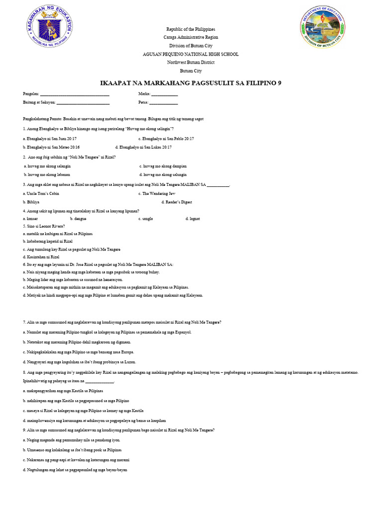 G9-Fil-Ikaapa Markahang Pagsusulit | PDF