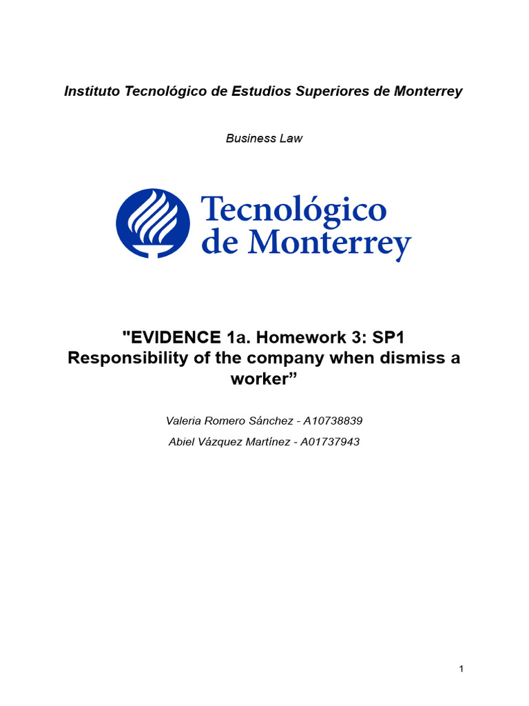 EVIDENCE 1a. Homework 3 - SP1 Responsibility of The Company When Dismiss A Worker" | PDF ...