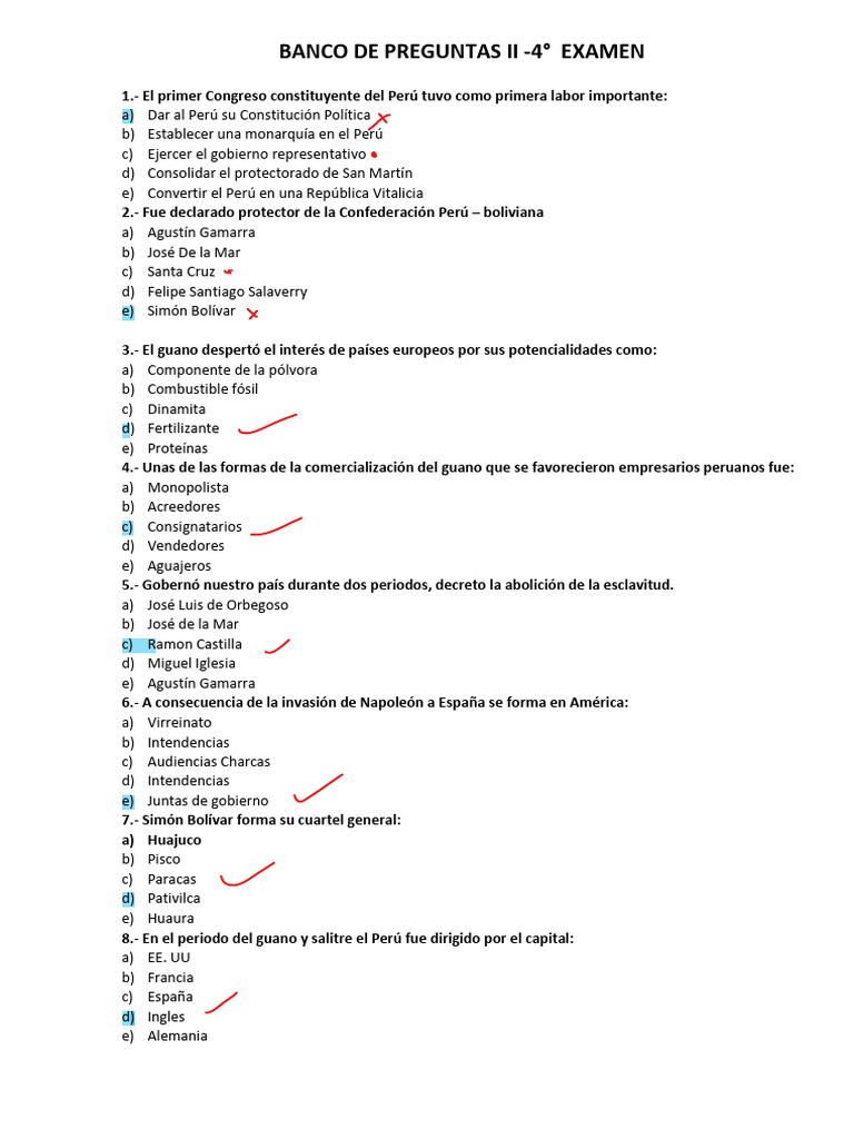 Banco de Preguntas Ii - 4° Examen | PDF | Perú | Bolivia