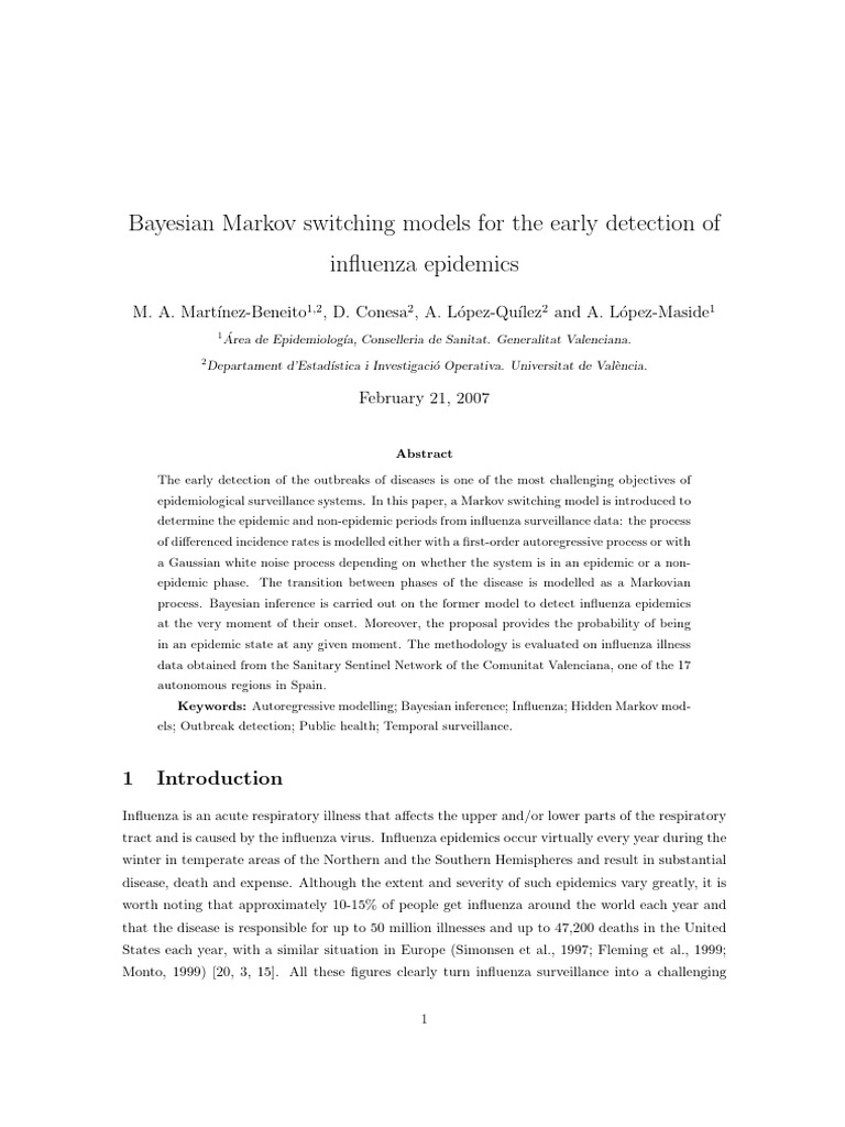 Bayesian Markov Switching Models For The Early Detection Of Influenza