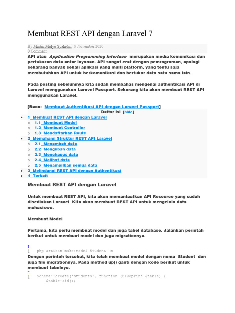 RESTful API Dengam Laravel | PDF | Metode & Bahan Ajar | Teknologi & Rekayasa