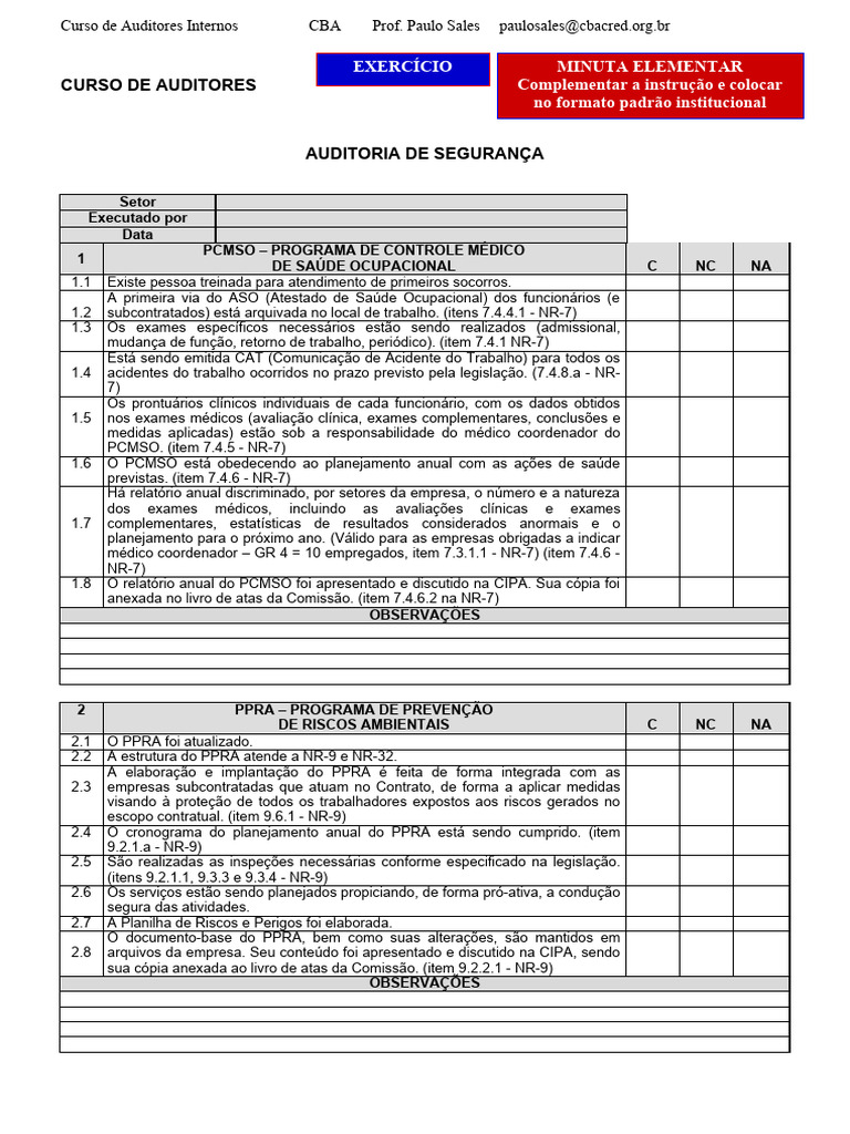 Auditoria FMS-check List Exemplo | PDF