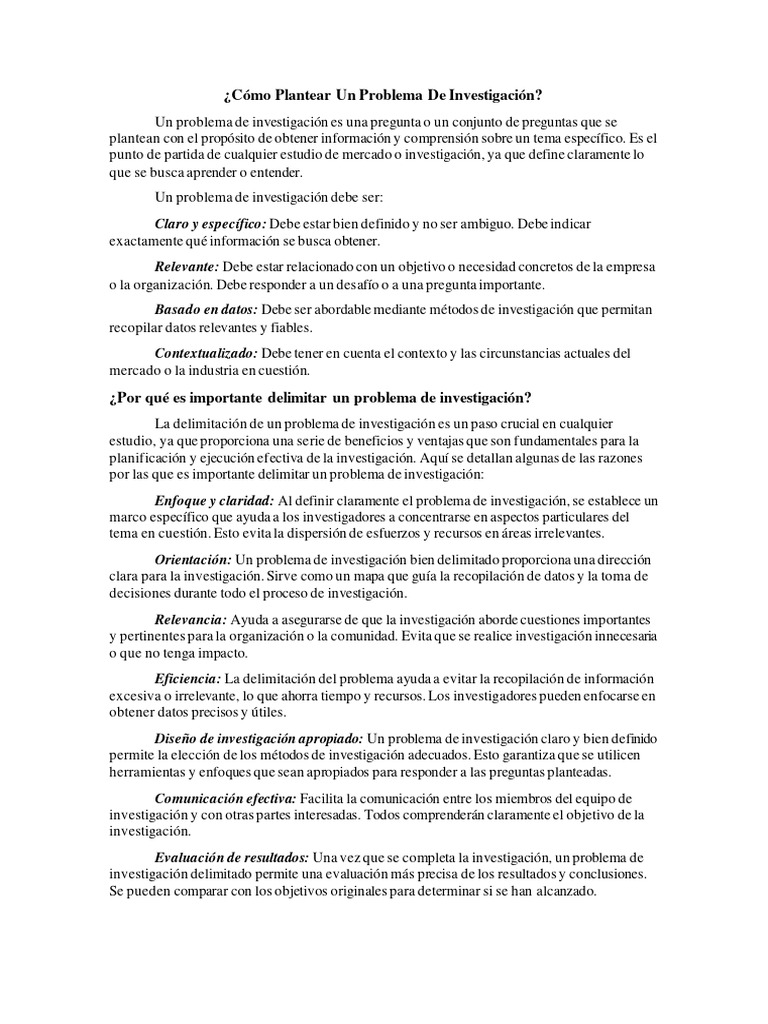 Cómo Plantear Un Problema de Investigación | PDF | Producto (Negocio ...