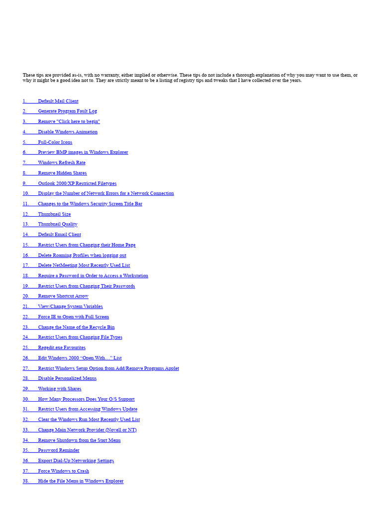 Windows Registry Tips N Tricks | PDF | Windows Registry | Windows 2000