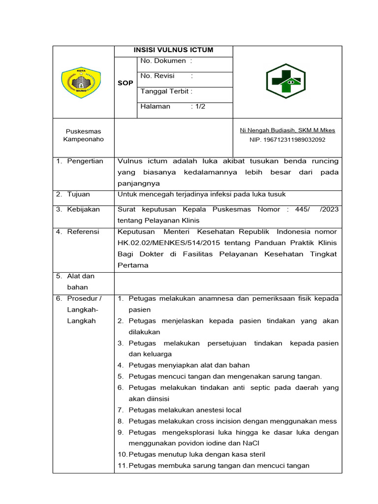 Prosedur Penanganan Vulnus Ictum | PDF