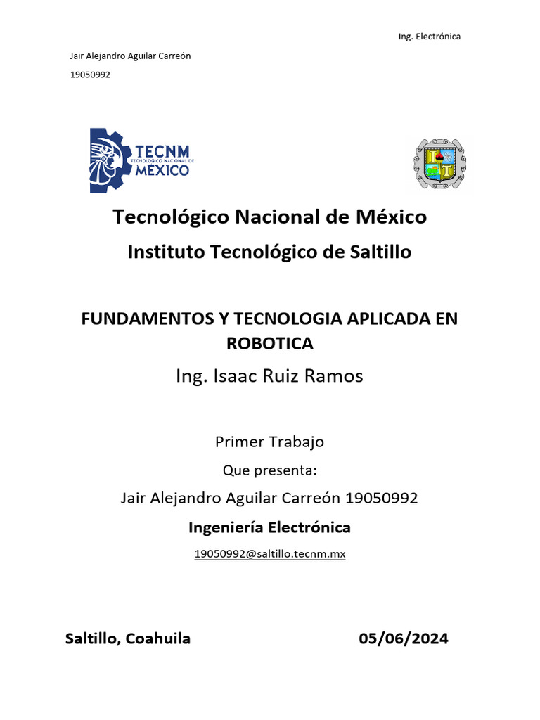 Portada Tecnm | PDF | Robótica | Robot