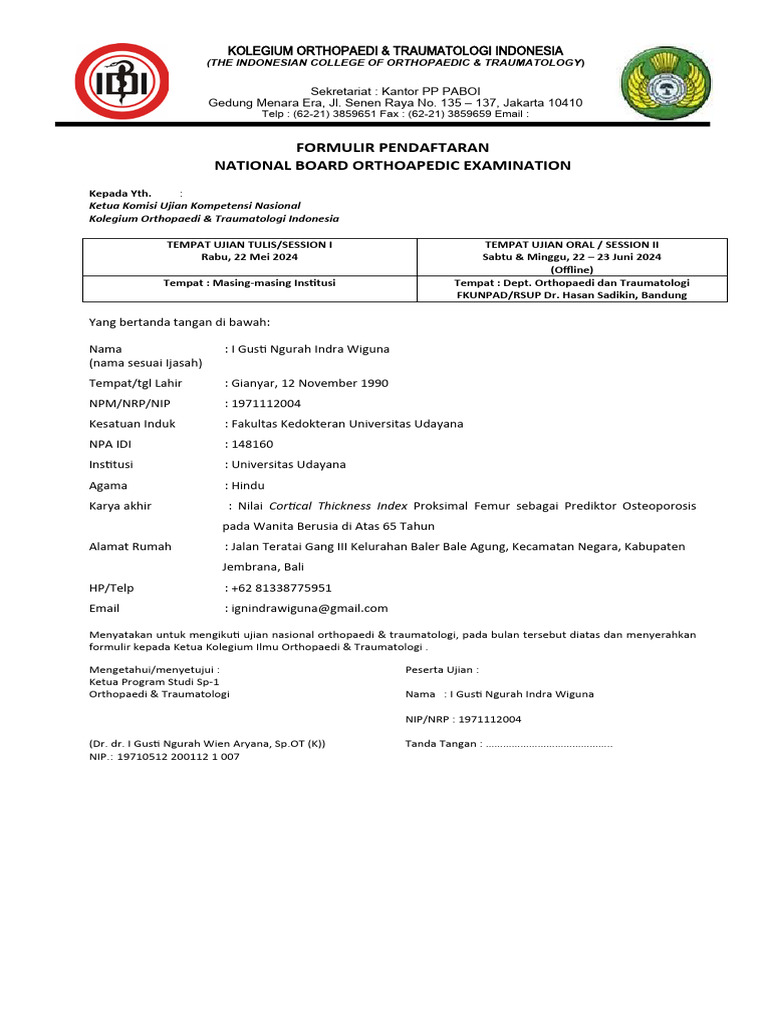 Formulir Dan Checklist Ujian Board 2024 - IGN | PDF