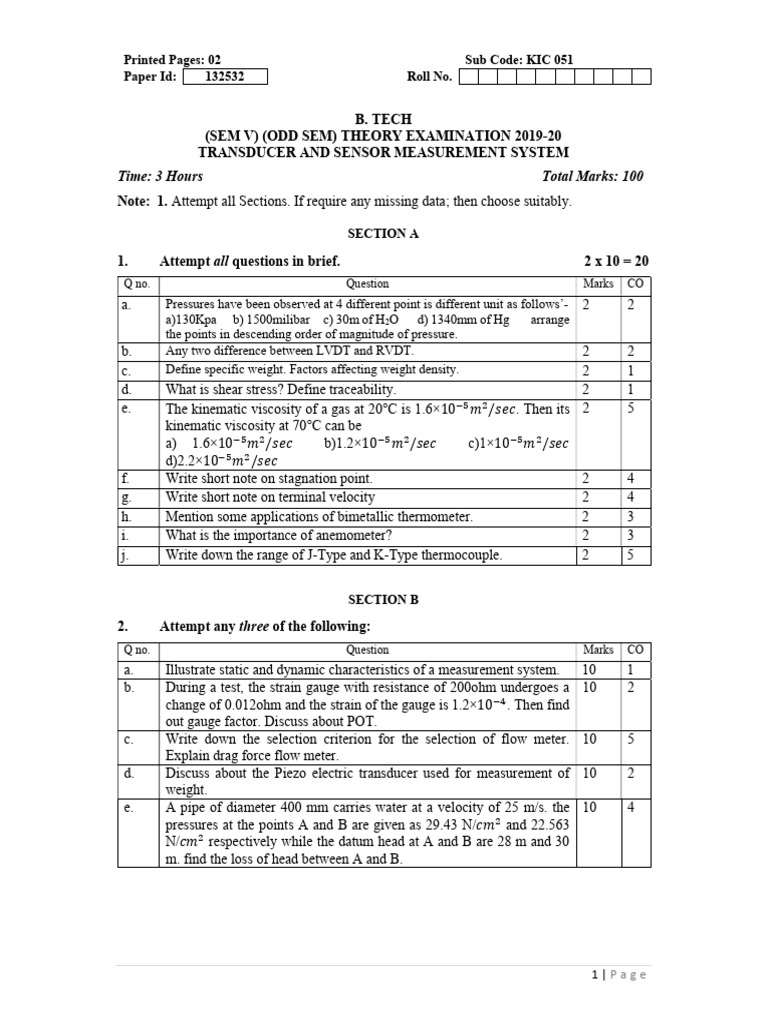 Transducer and Sensor Measurement System KIC 051 | PDF | Pressure Measurement | Physical Quantities