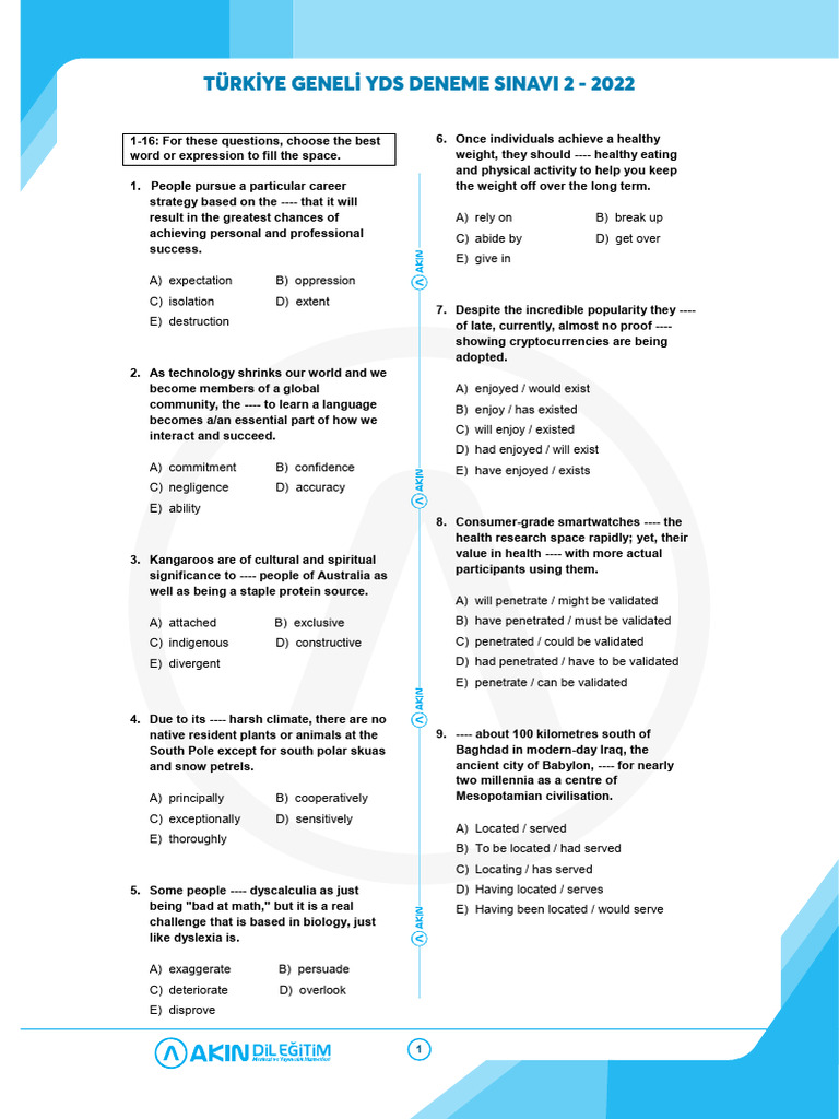 Akin Dil Yds Deneme Sinavi 2 2022 1 | PDF | Matter | Dark Matter