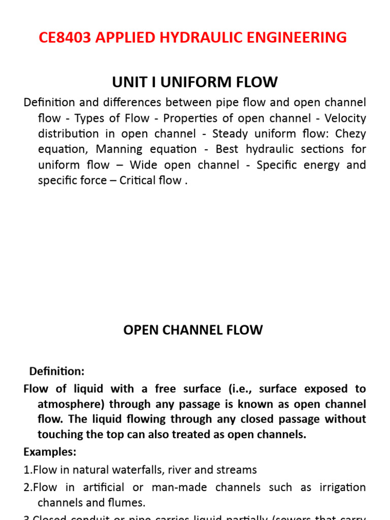 Open Channal Flow-Final | PDF | Fluid Dynamics | Reynolds Number