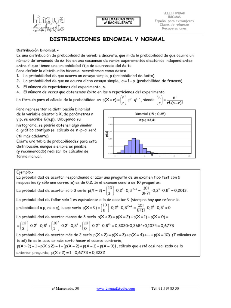 Tema 7 Distribución Binomial y Normal | PDF | Distribución normal ...
