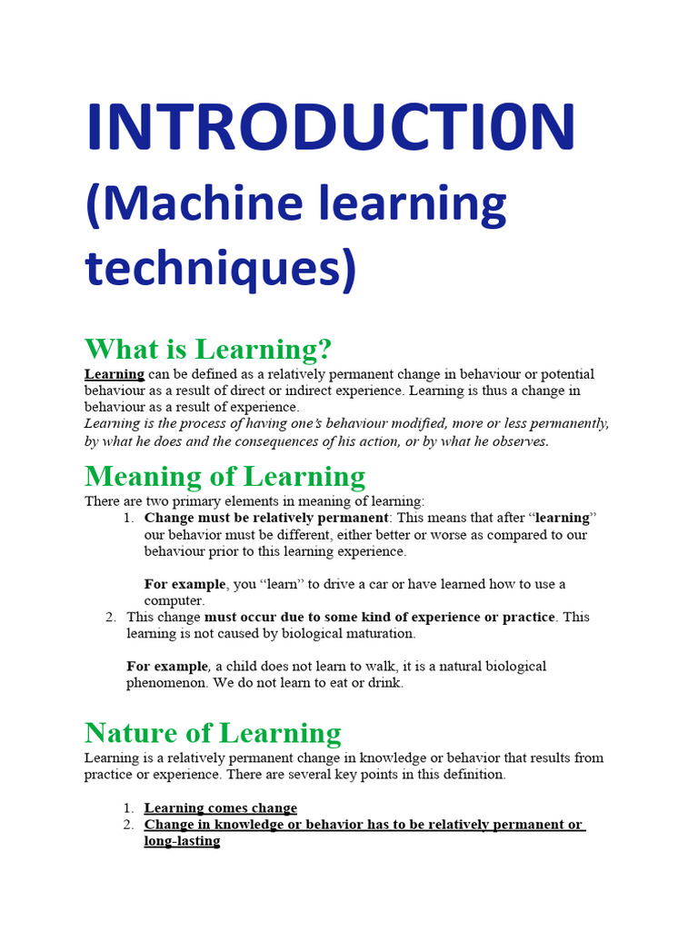 Introducti0n (MLT) | PDF | Machine Learning | Statistical Classification