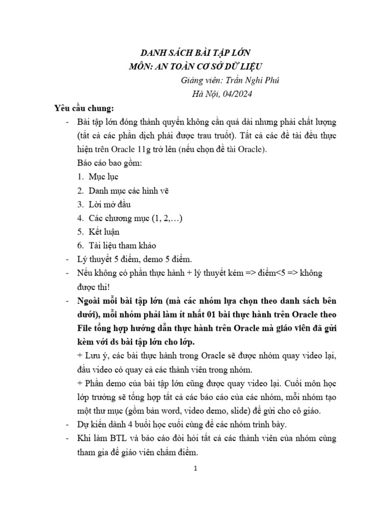 Danh sach De tai bai tap lon - Khoa 18 | PDF