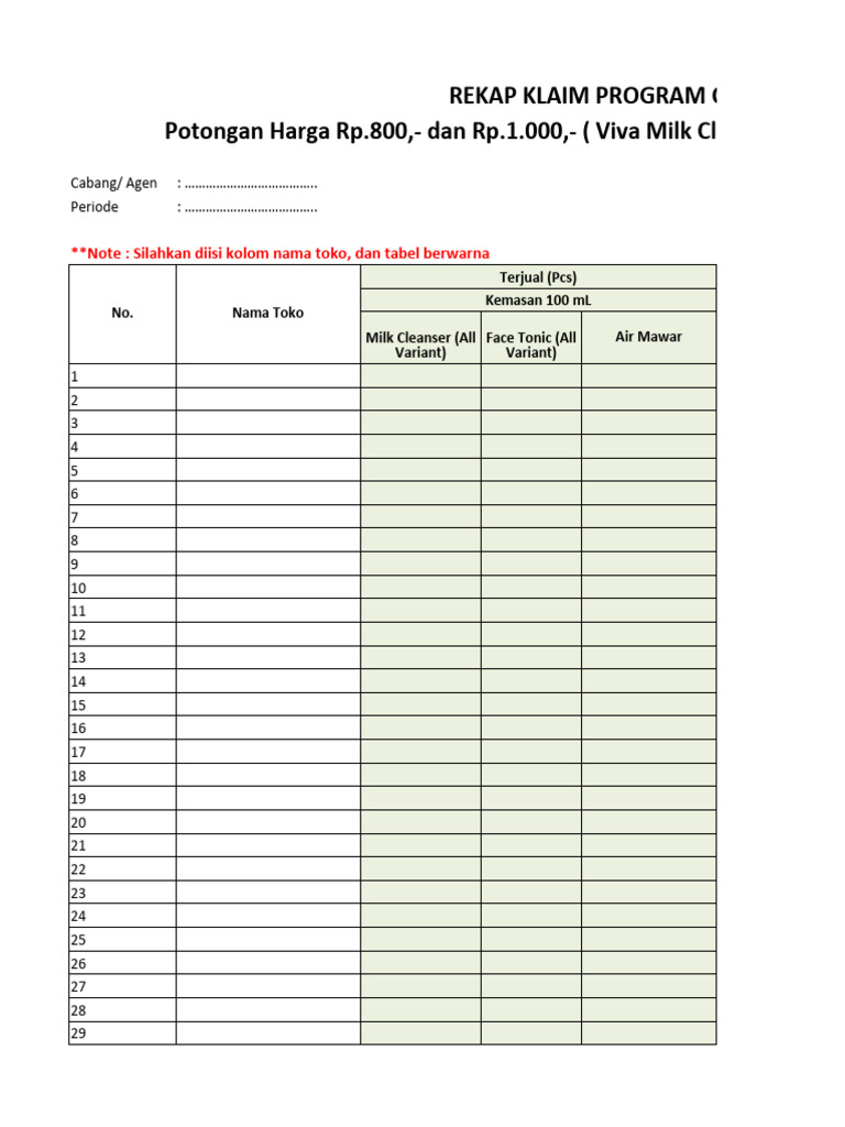 Form Kosong Potongan Pembersih Penyegar 800 & 1000 (Periode Mei 2024) | PDF