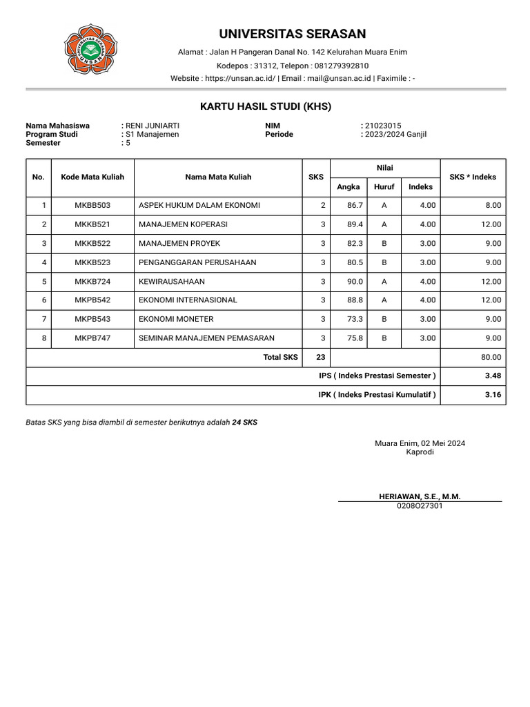Cetak Laporan KHS Mahasiswa | PDF