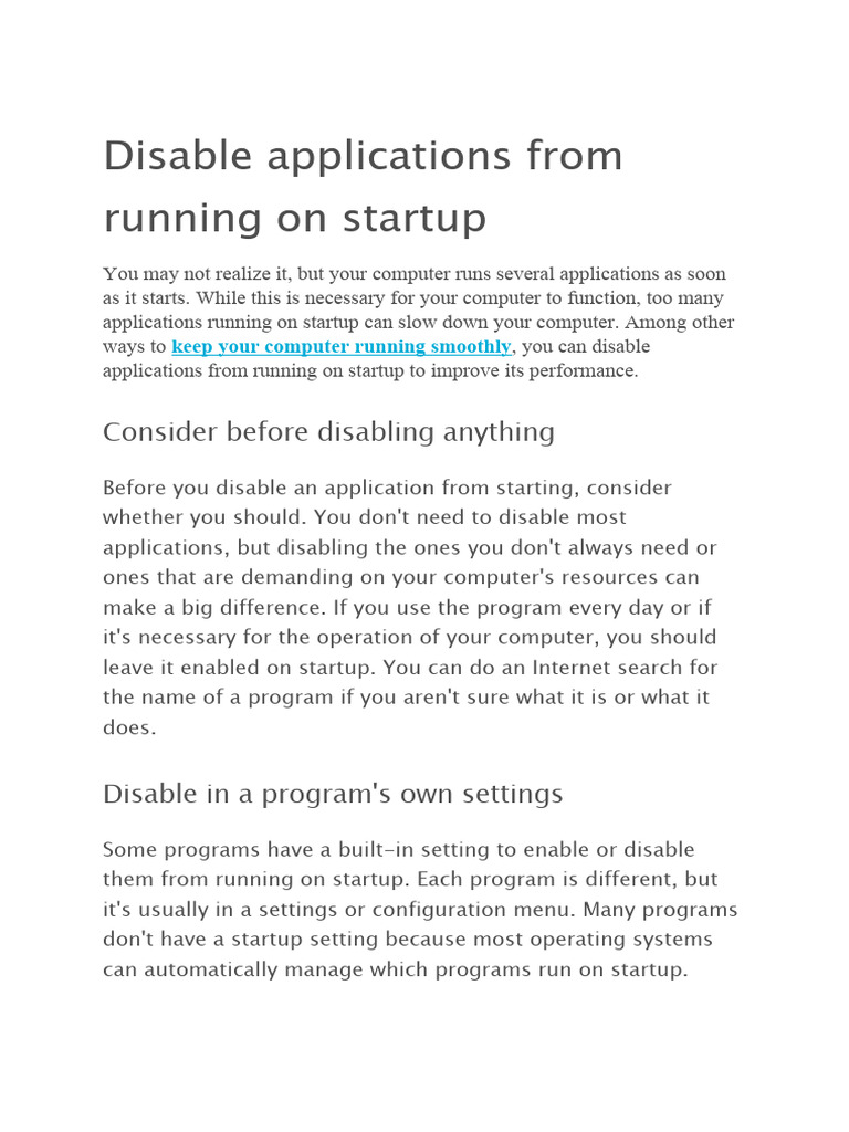 Disable Startup Applications for Performance | PDF | Button (Computing ...