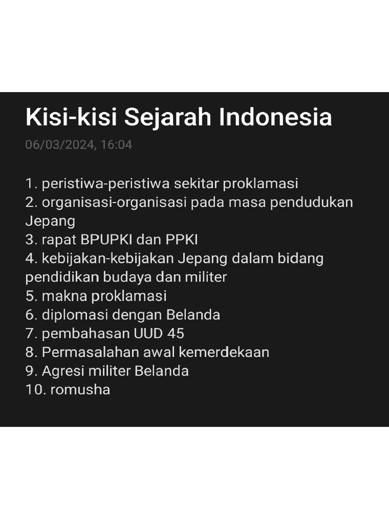Kisi-Kisi Sejarah Indonesia | PDF
