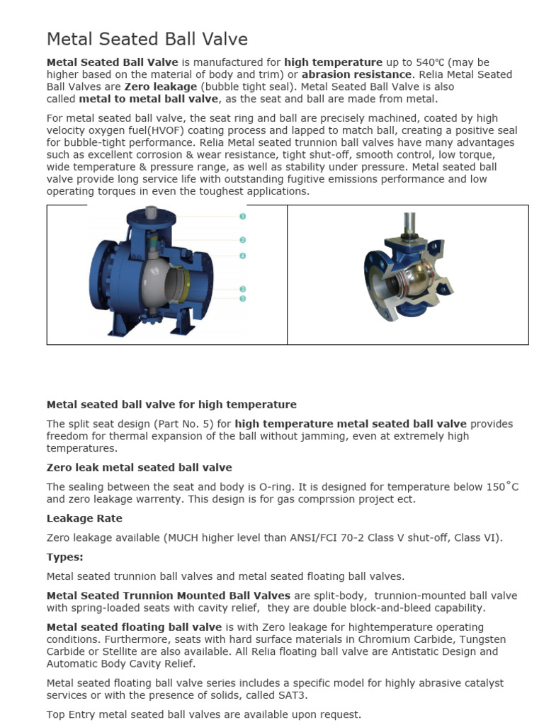 Metal Seated Ball Valve | PDF | Valve | Tungsten