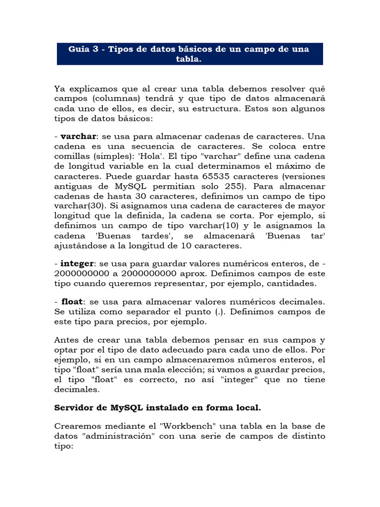Guía 3 - Tipos de Datos | PDF | Tipo de datos | Informática
