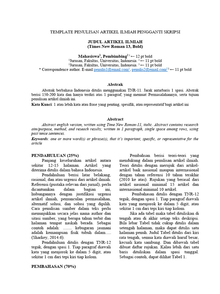 TEMPLATE ARTIKEL ILMIAH PENGGANTI SKRIPSI | PDF