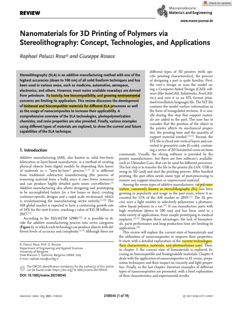Nanomaterials For 3D Printing of Polymers Via SLA Concepts, Technologies, Apllication | Download ...