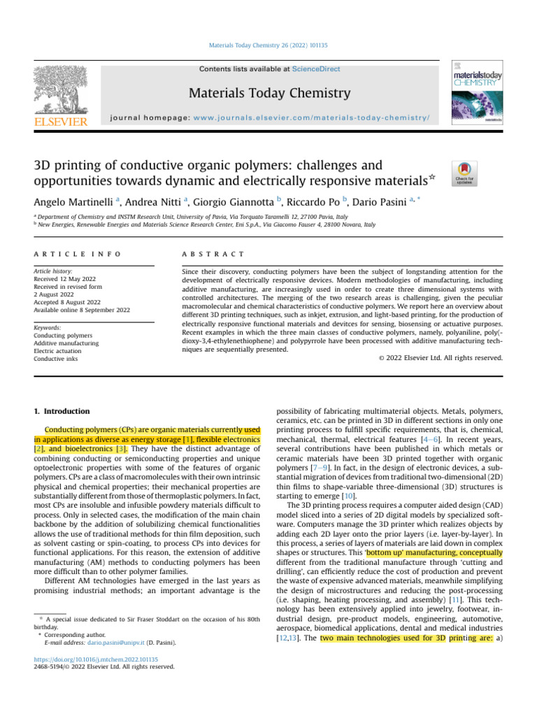 6.3D Printing of Conductive Organic Polymers - Challenges and ... 6.3D Printing of Conductive Organic Polymers - Challenges and ...