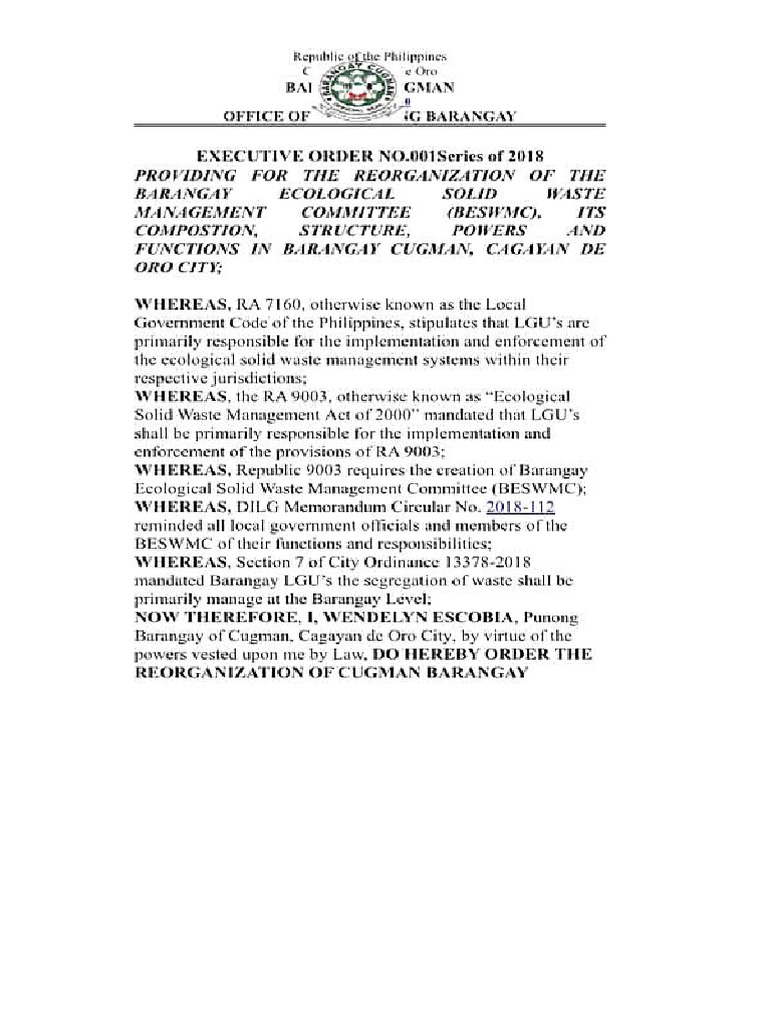 EXECUTIVE ORDER BESWMC | PDF