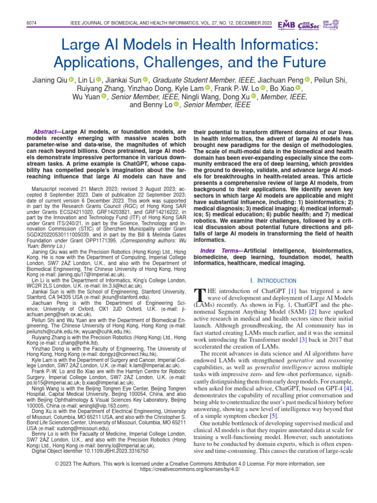 Large AI Models in Health Informatics- Applications, Challenges, And the Future | Download Free ...