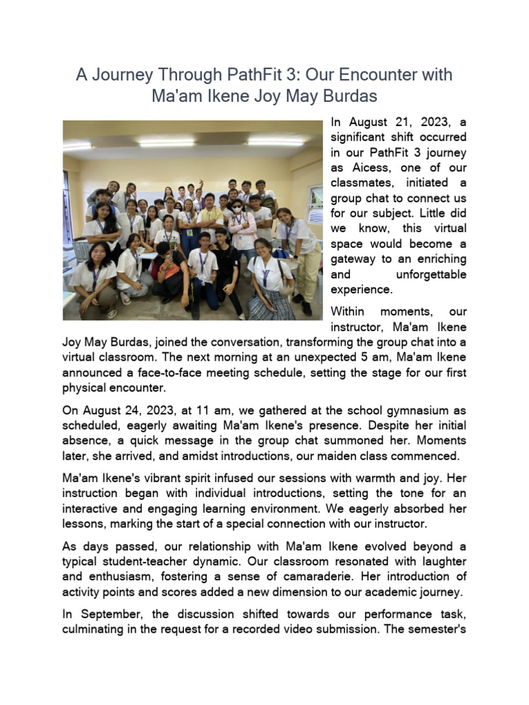 PathFit 3: A Journey with Ma'am Ikene | PDF | Cognition | Behavior ...