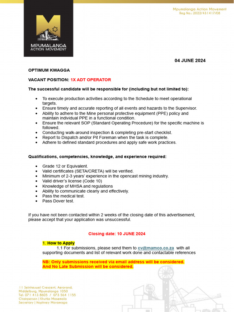 Mam - Job Post 20240604 Adt Operator | PDF