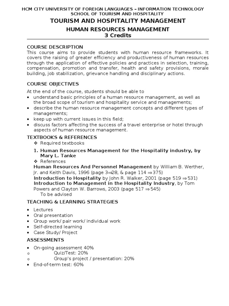 Human Resource Management - Course Outline-New 2010 | PDF | Human ...