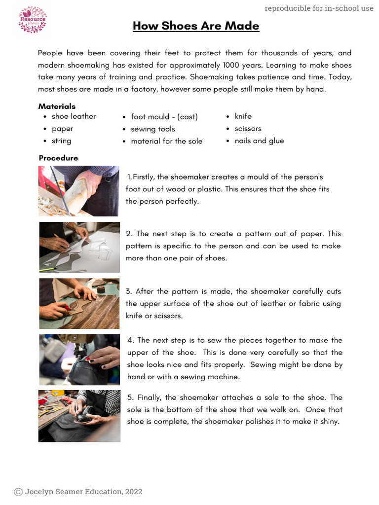 Procedural Text How Shoes Are Made | PDF