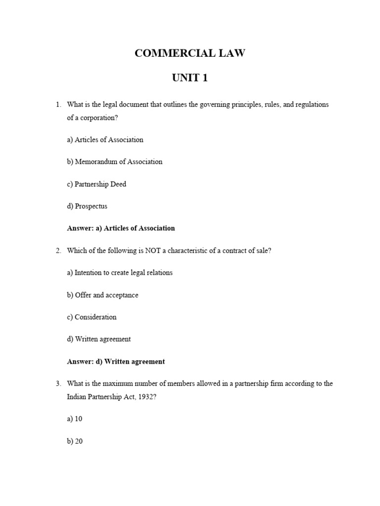 CL MCQS U-1 | PDF | Offer And Acceptance | Consideration