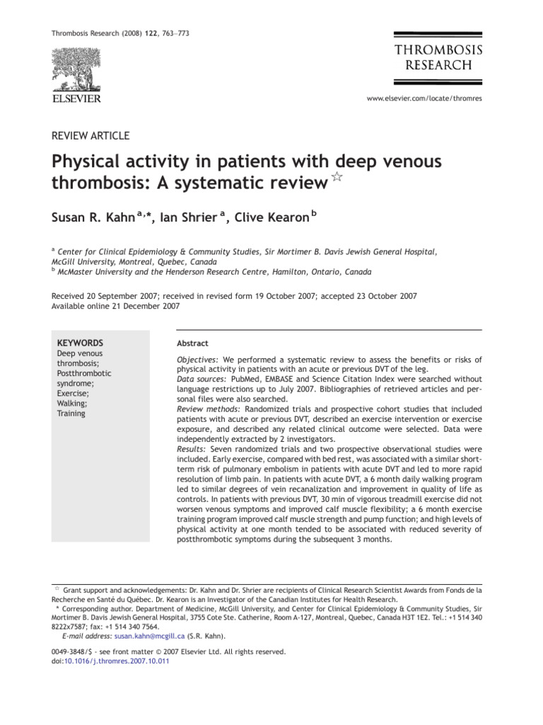 Physical activity in patients with deep venous thrombosis- A systematic review☆ | PDF ...