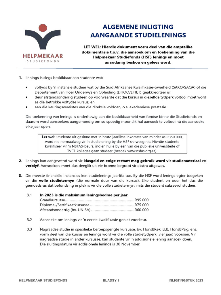 HSF Inligtingstuk 2023 | PDF