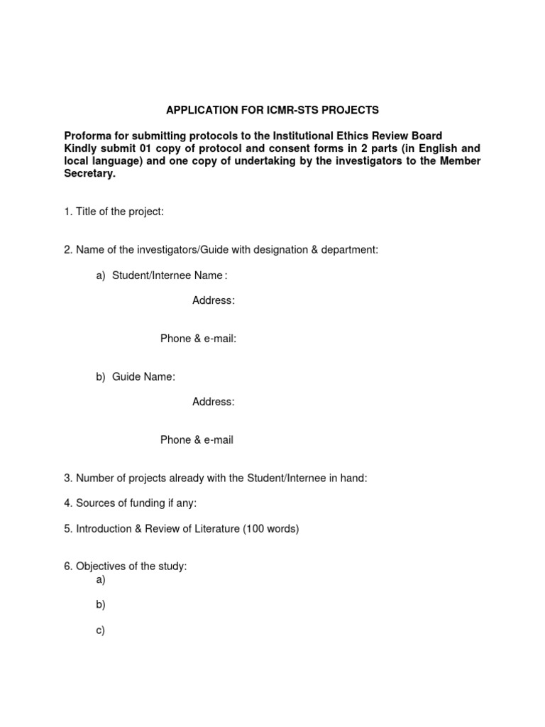 ICMR-STS Project Application Guide | PDF | Informed Consent ...